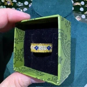 Jewelry | Elegant Gold And Blue Clover Womens Ring | Poshmark